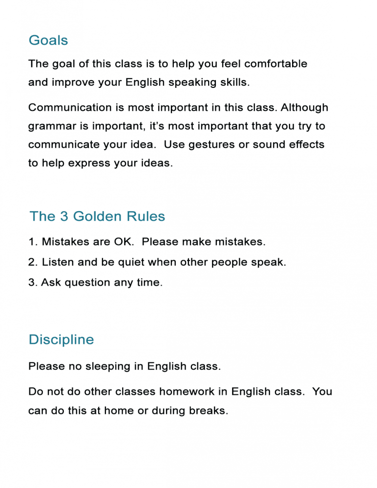 3 Classroom Rules Worksheets For Your First Lesson ALL ESL